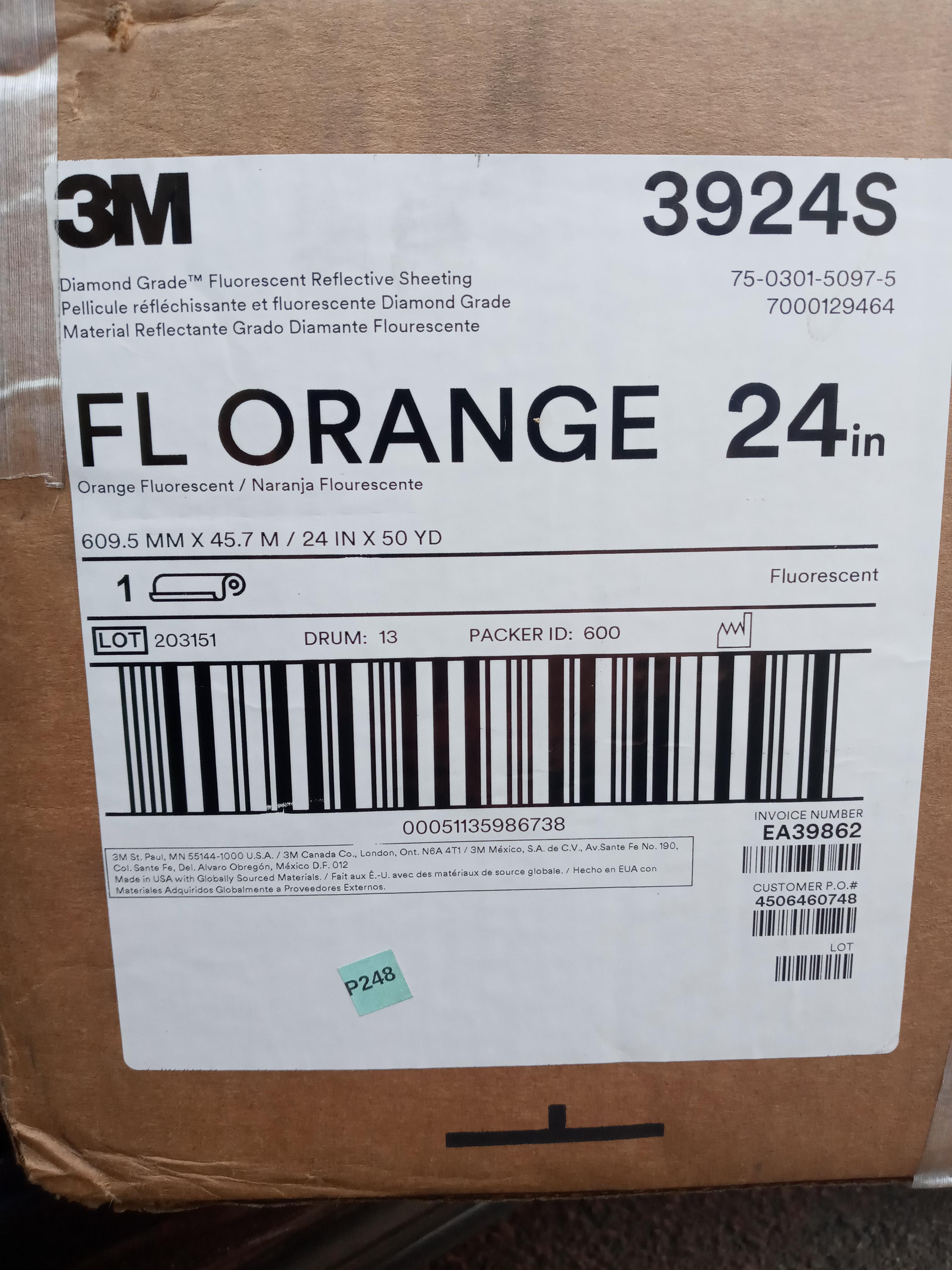 3M™ Diamond Grade™ Fluorescent Work Zone Sheeting 3924S Series